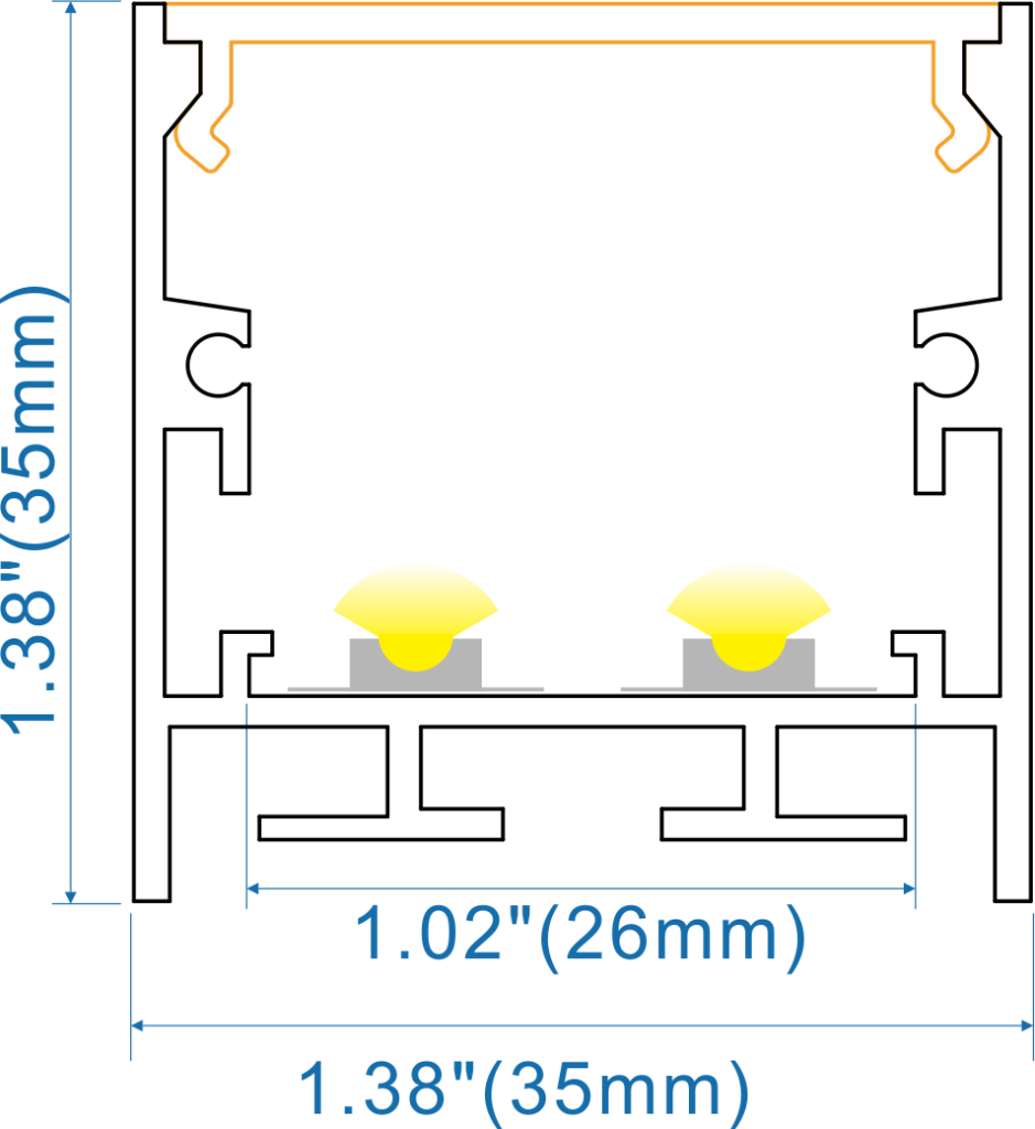 LED Surface Mounted Profile 35x35x2500mm Anodised Aluminium